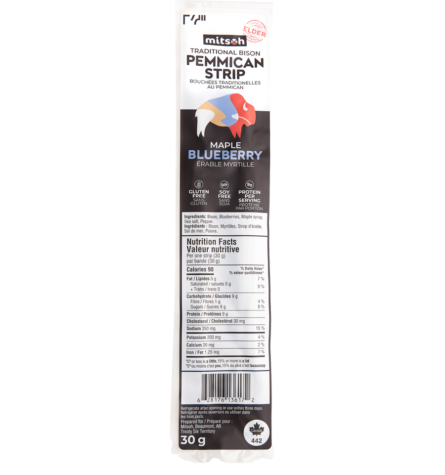 Mitsoh Traditional Bison Pemmican Strip; Maple BlueBerry 28g — Aura ...